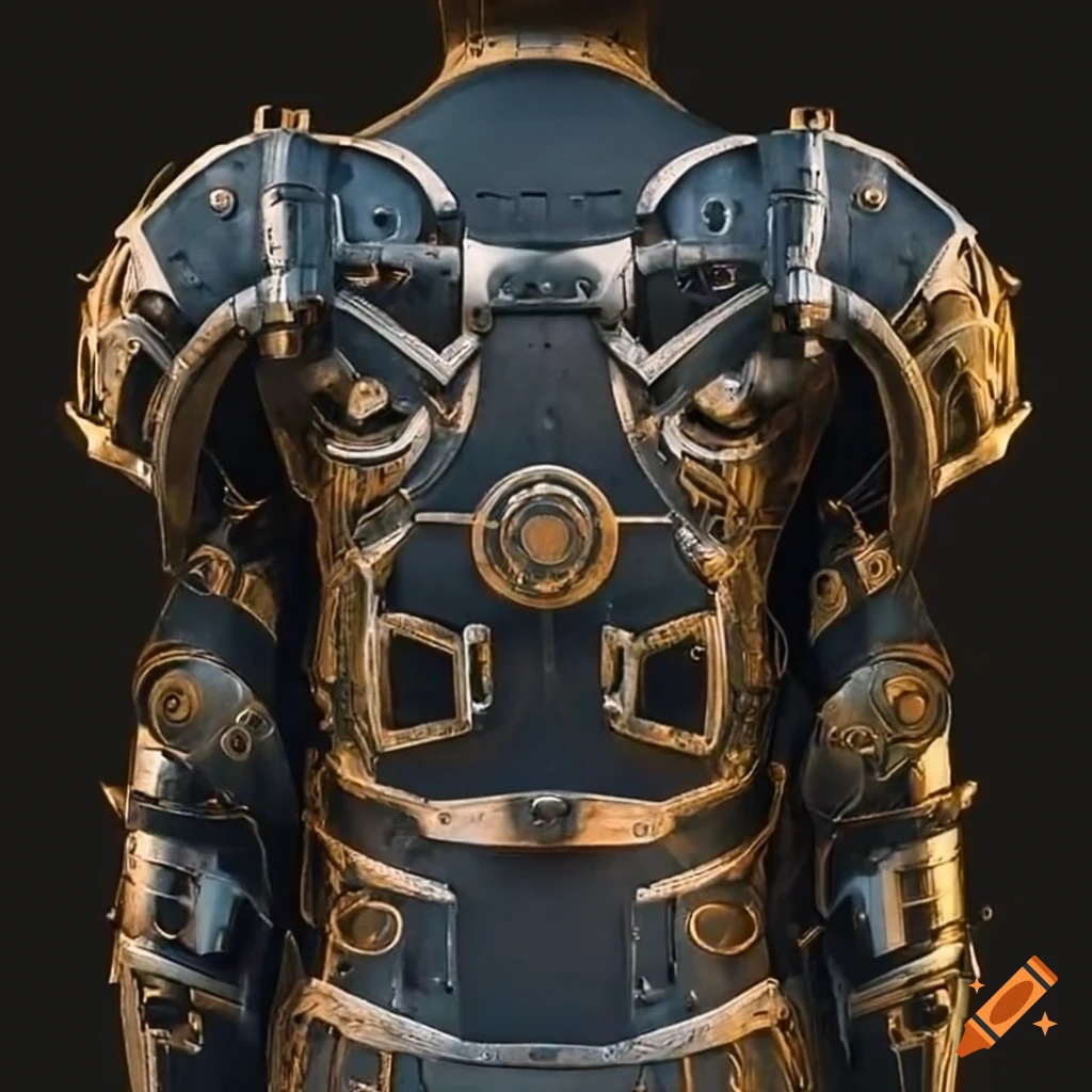 Medieval style magic exoskeleton suit with front view and vertical ...