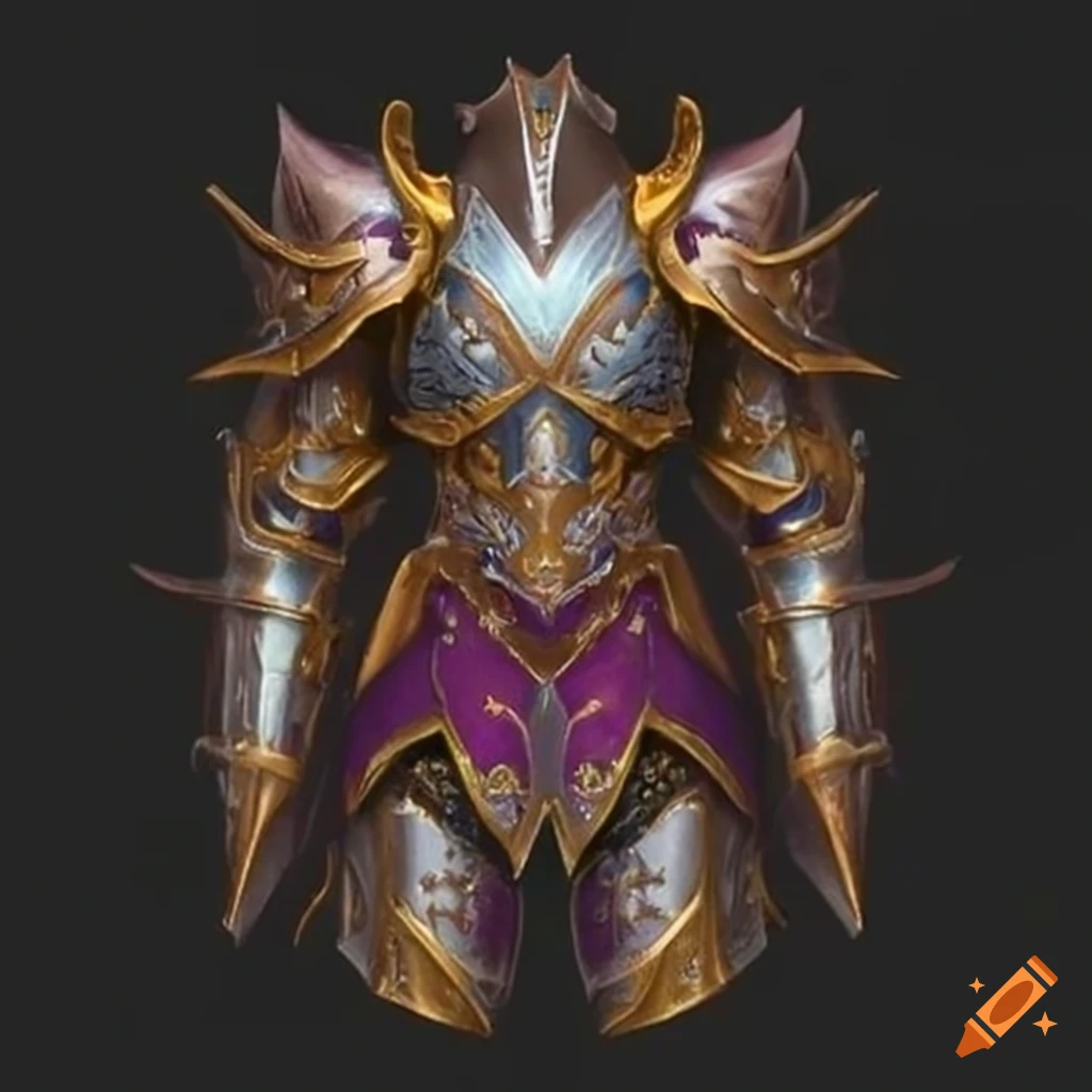 Person wearing adorned heavy body armor seen from the front on Craiyon