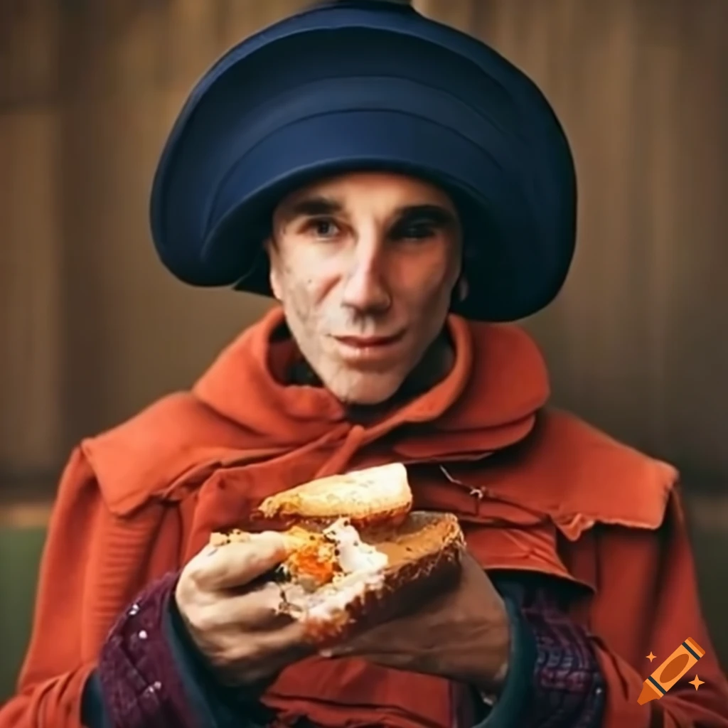 Daniel day lewis as paddington bear eating a marmalade sandwich on Craiyon