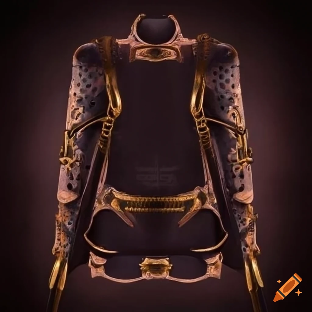 Steampunk medieval magic exoskeleton front view with vertical symmetry ...