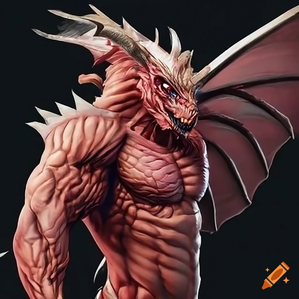 Muscular dragon flexing its wings on Craiyon