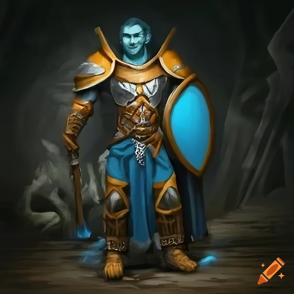 Triton paladin with trident and shield in chainmail armor on Craiyon