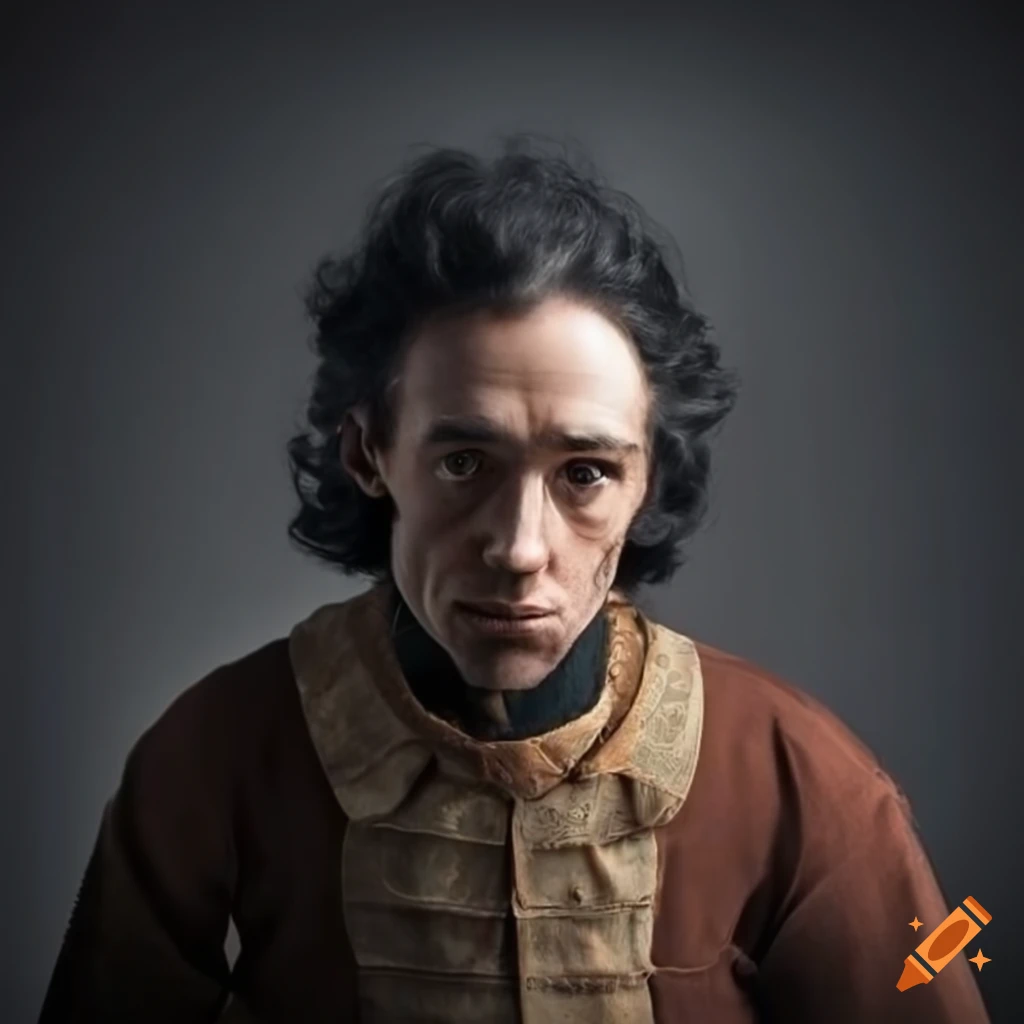 Portrait of an Irish man in early colonial clothing with a cunning ...