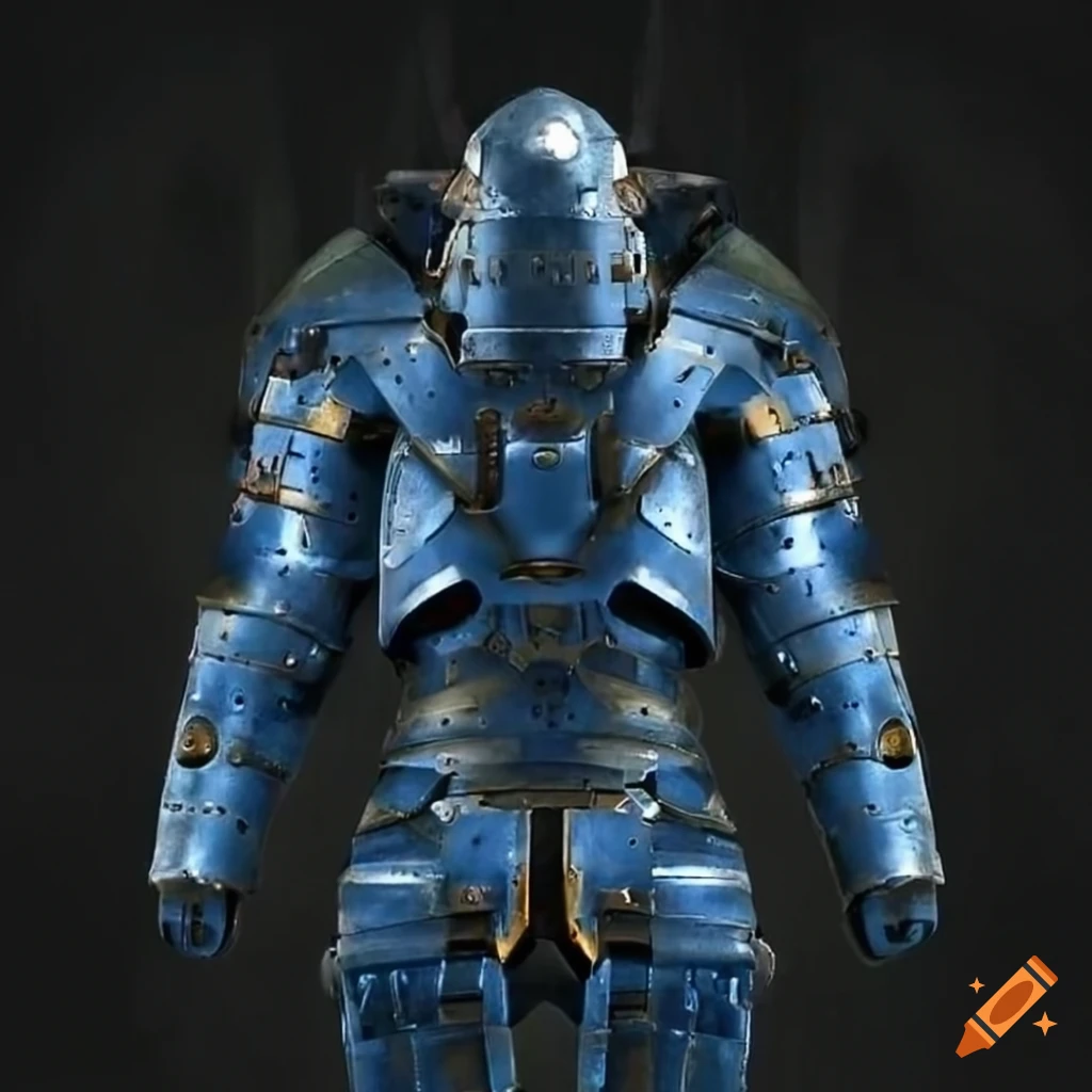 Medieval style magical exoskeleton suit with front view and vertical ...