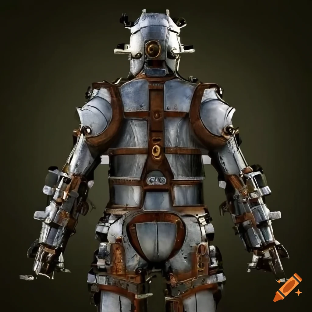 Medieval magic exoskeleton suit in front view with vertical symmetry on ...