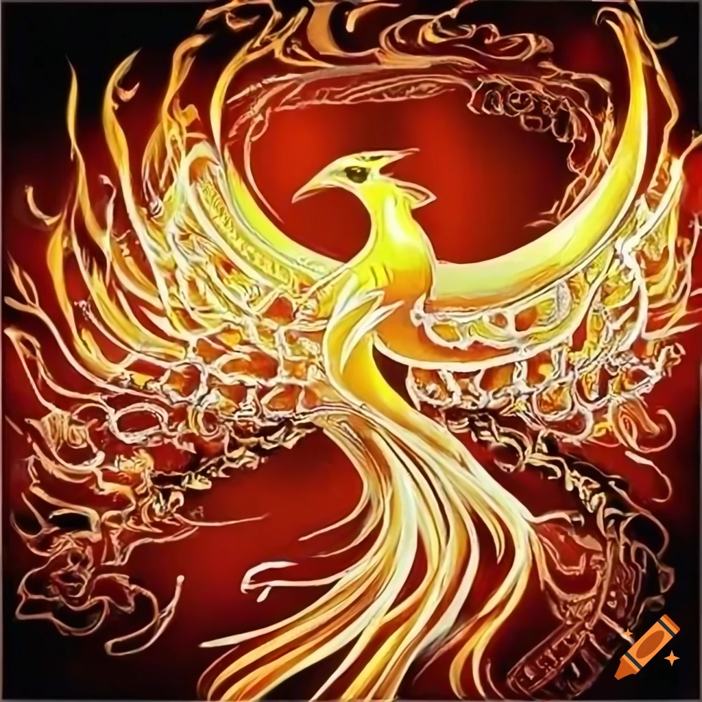 Golden phoenix engulfed in flames on Craiyon