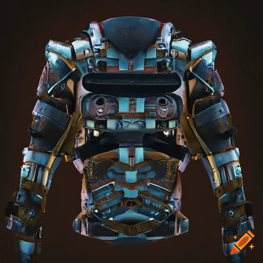 Medieval magic exoskeleton suit with front view and vertical symmetry ...