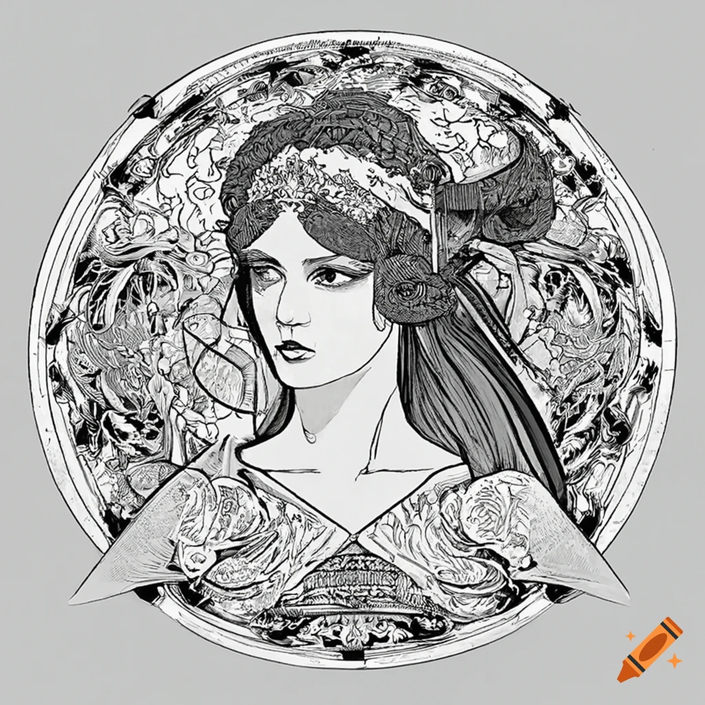 Artemis with antlers in Ancient Greek armor by Alphonse Mucha on Craiyon