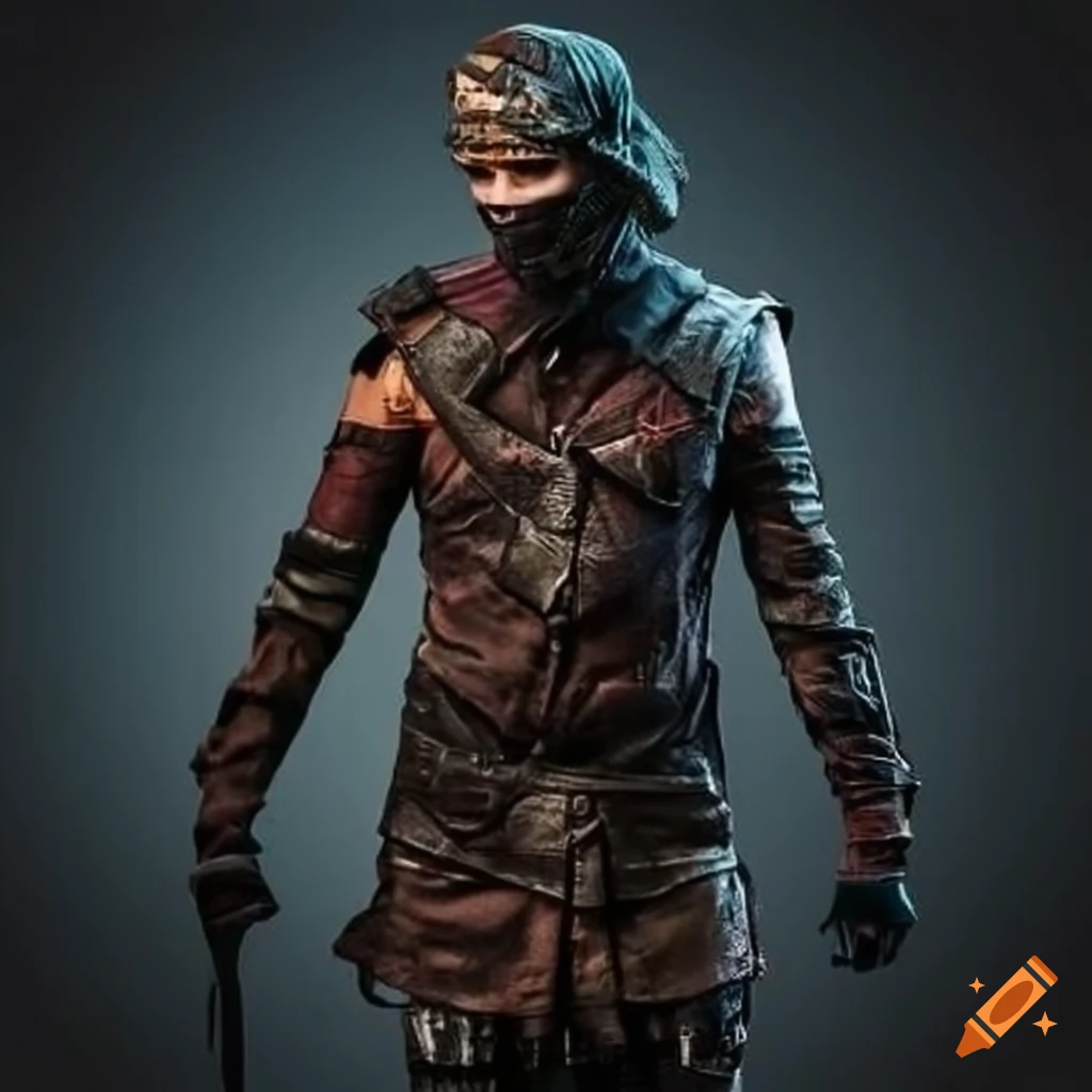 Modern male ninja in punk style attire inspired by wastelands on Craiyon
