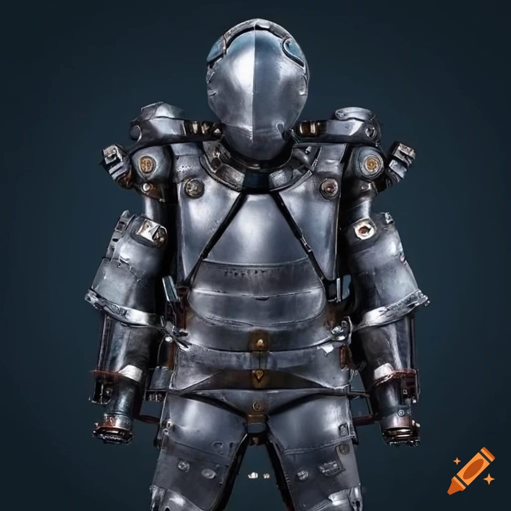 Front view of a medieval magic exoskeleton suit with vertical symmetry ...