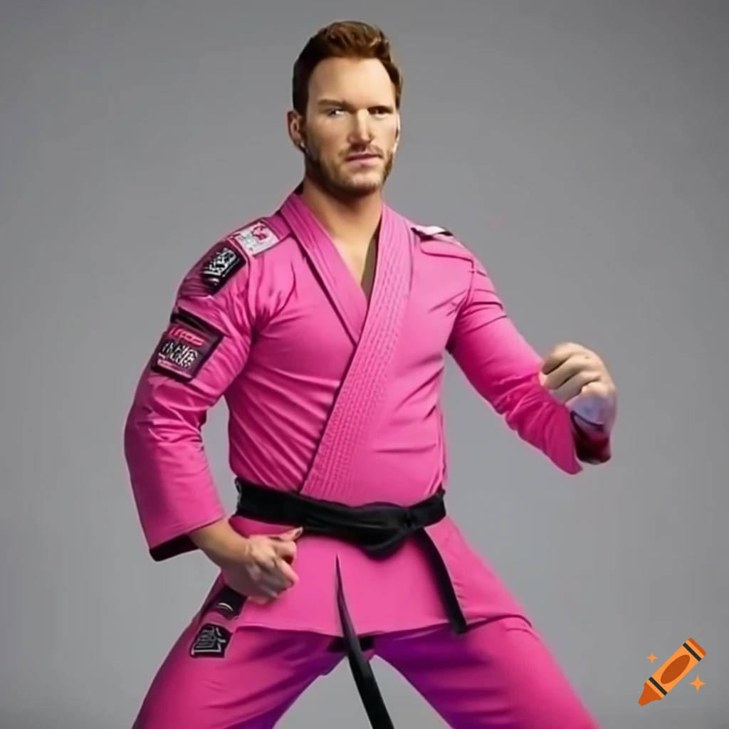 Chris pratt in a vibrant pink gi for a martial arts demonstration on ...