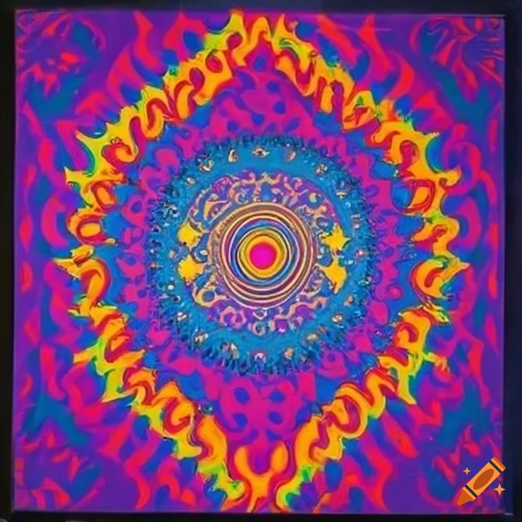 Vibrant 1970s-inspired artistic album cover with trippy patterns and ...