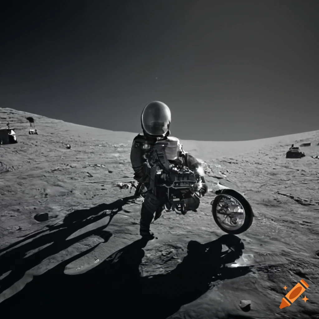 Astronaut riding a motorcycle on the moon's surface on Craiyon