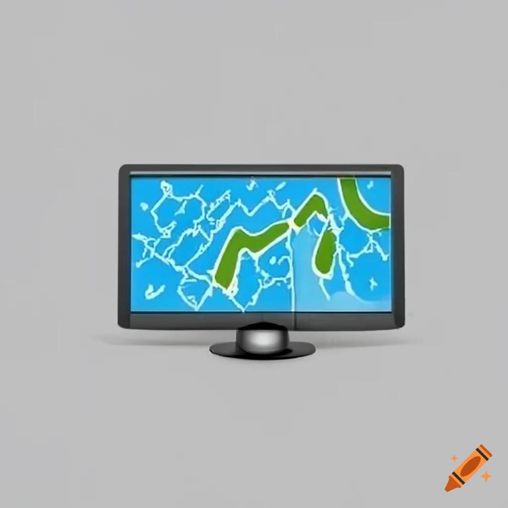 Curved road map on a monitor with raindrop icons on Craiyon