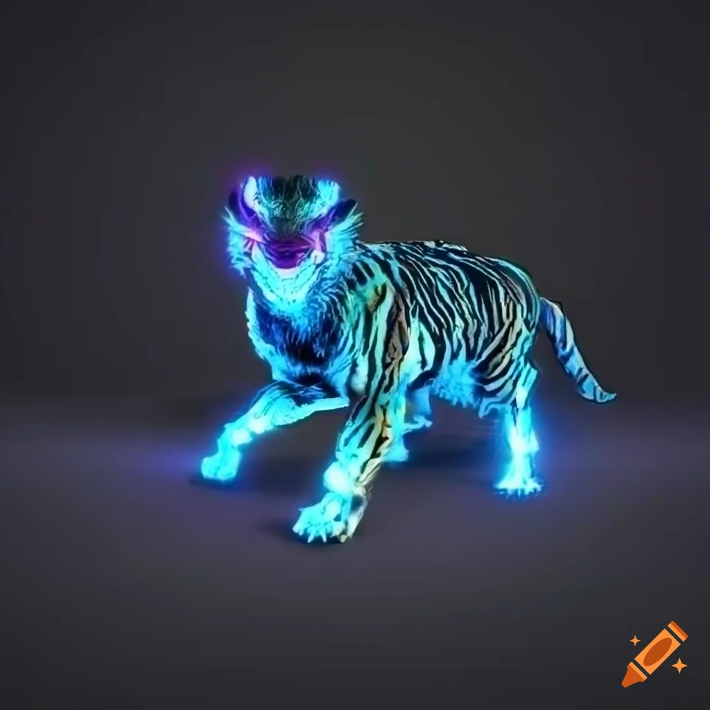 Cybernetic tiger glowing against plain background on Craiyon