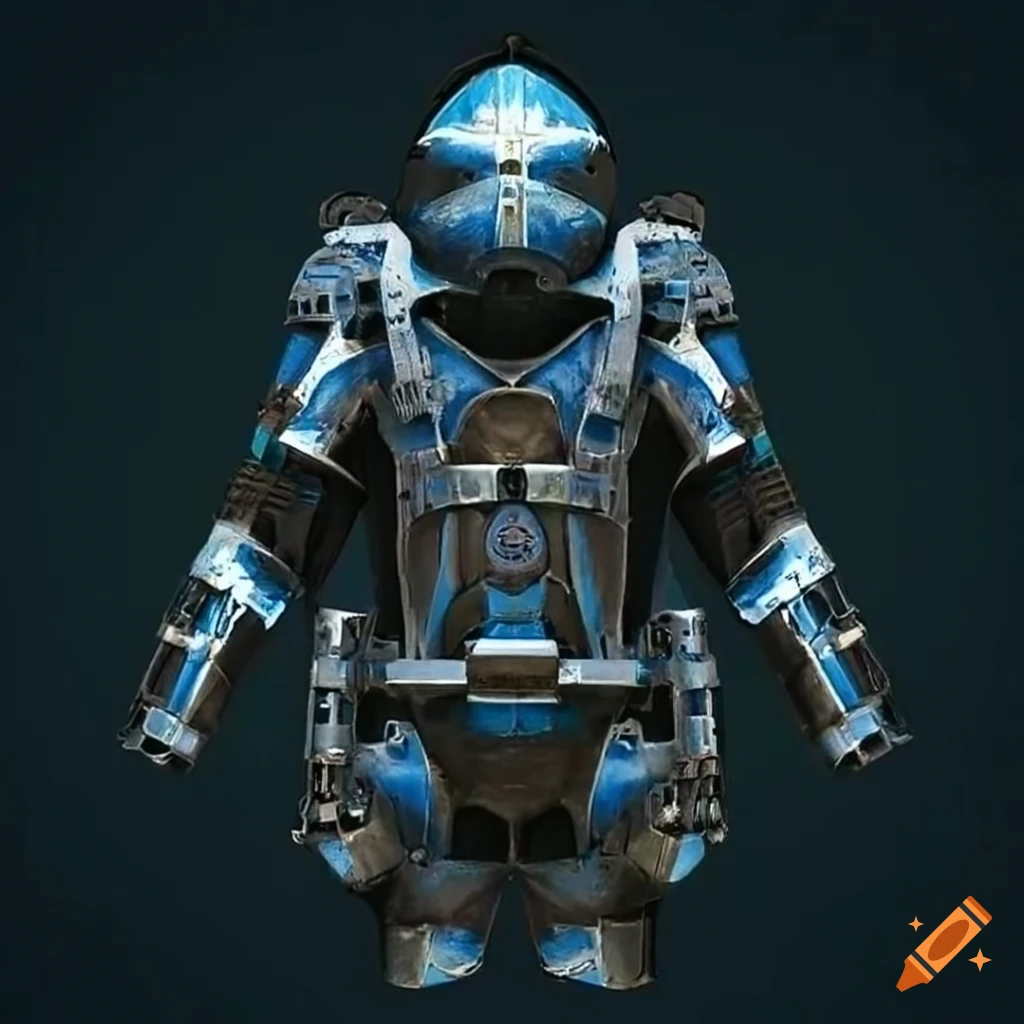 Medieval magic exoskeleton suit with frontal vertical symmetry on Craiyon