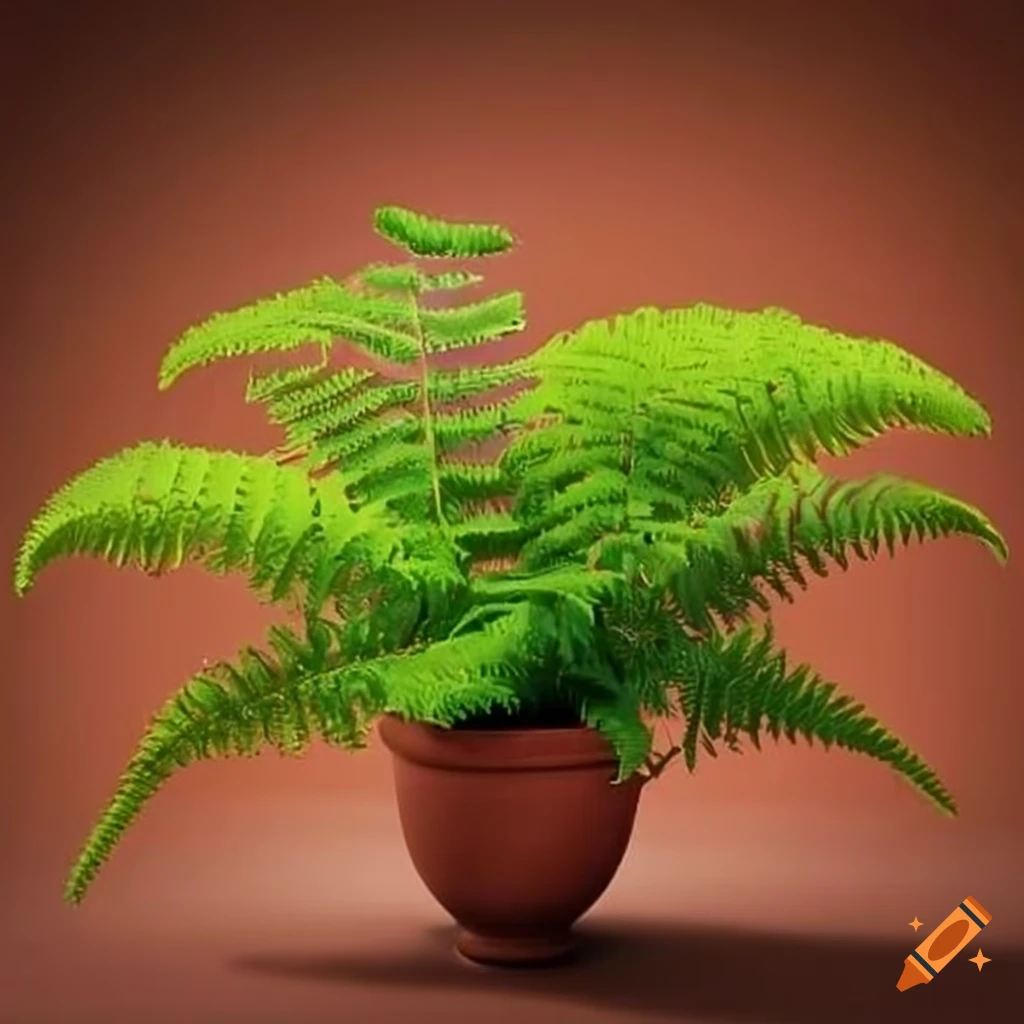 Big fern in a brown clay pot on Craiyon