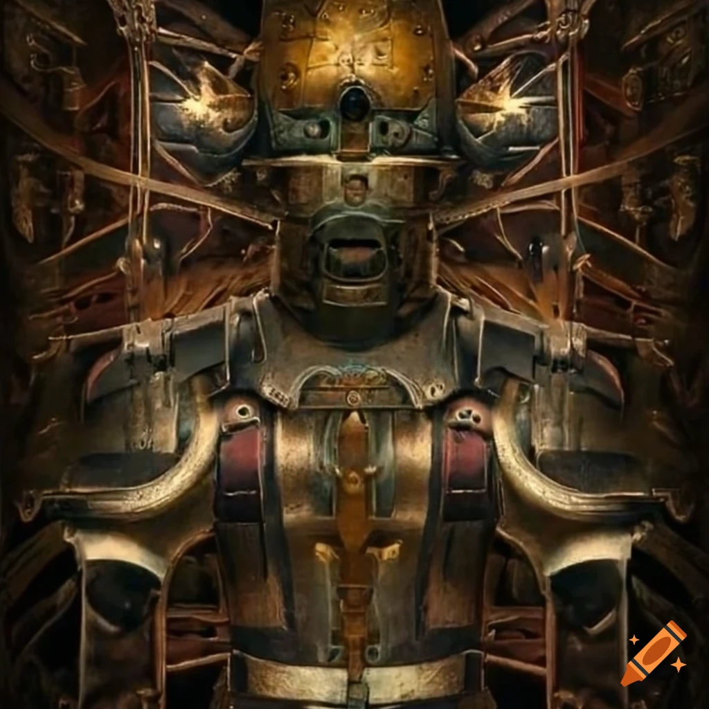 Steampunk medieval magic exoskeleton front view with vertical symmetry ...