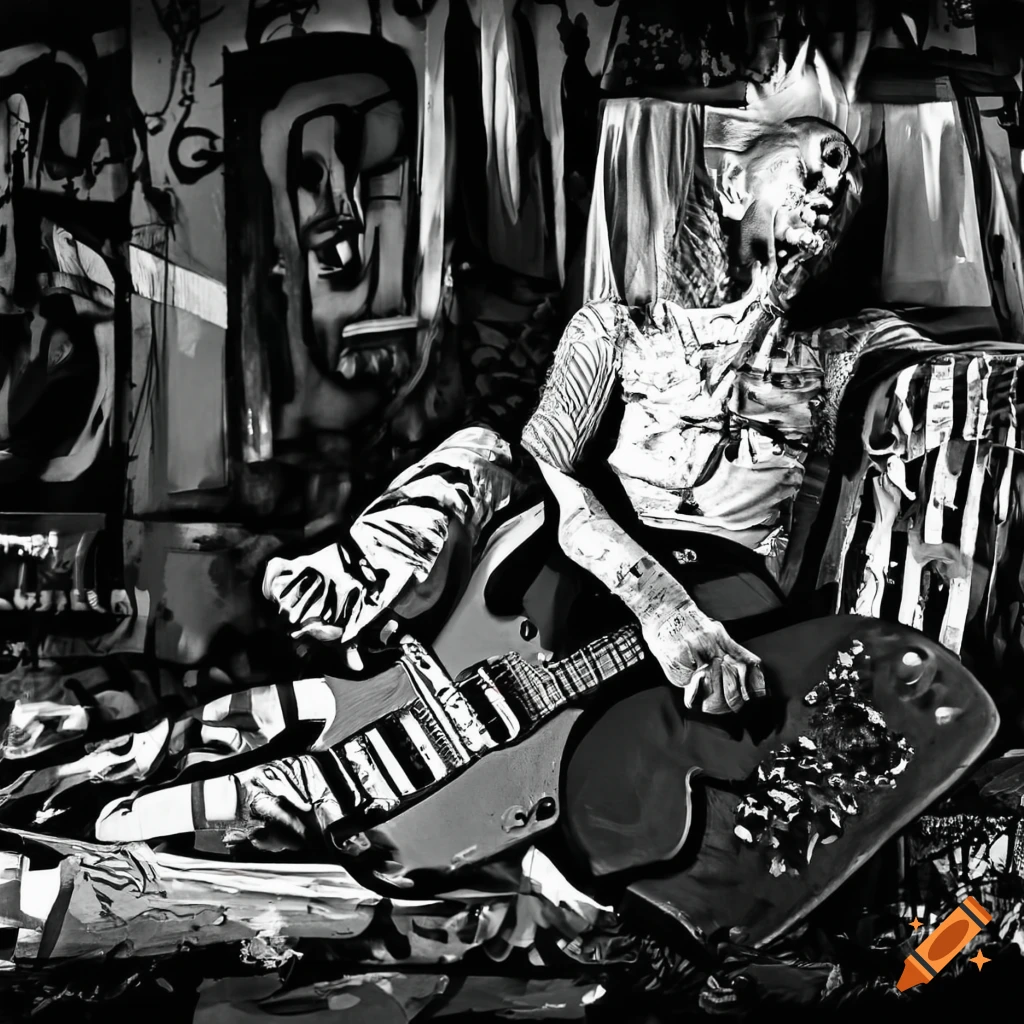 Edgy punk rocker resting in urban graffiti environment on Craiyon