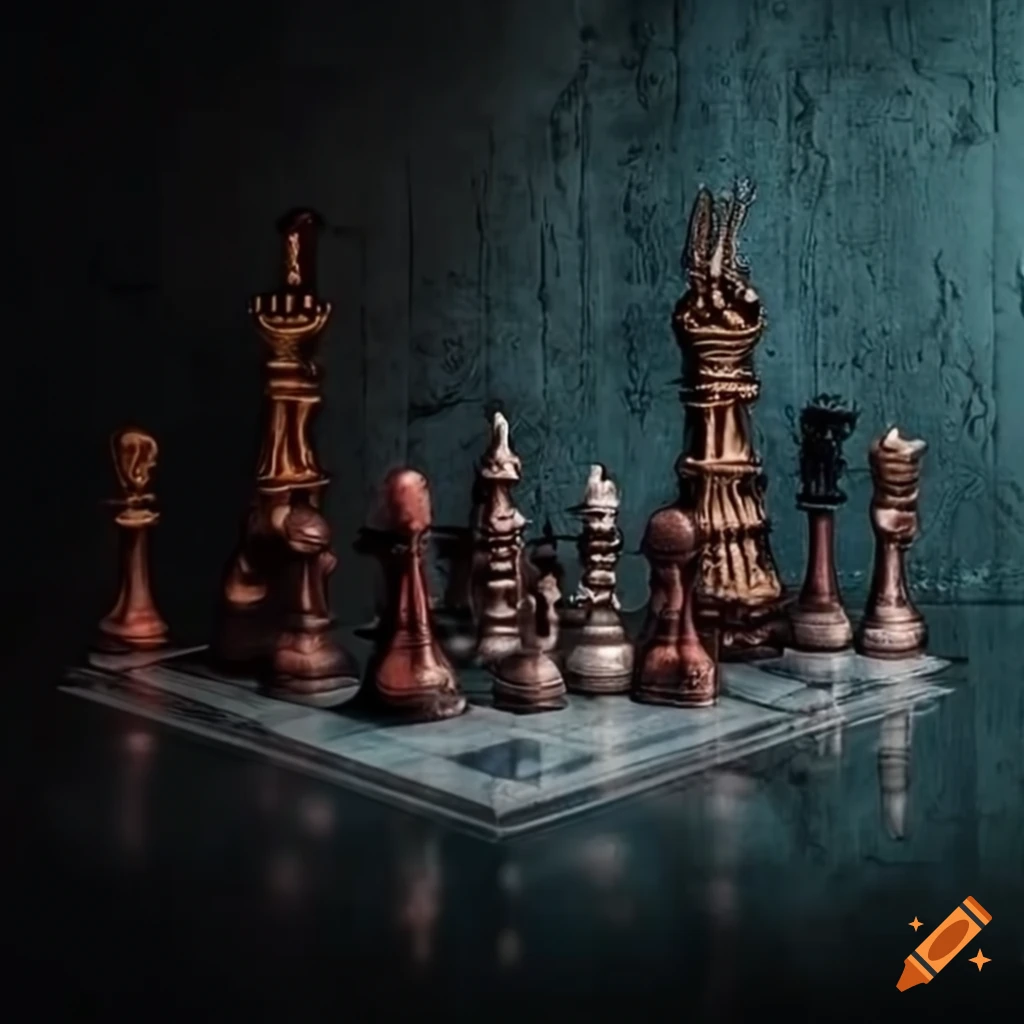 Horror chess board with intricately designed skeleton pieces on Craiyon