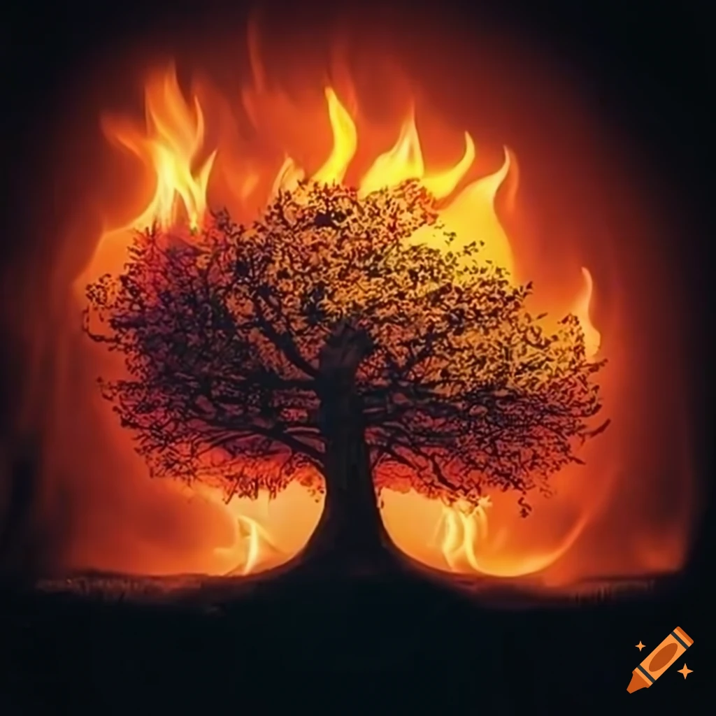 Tree engulfed in flames on Craiyon