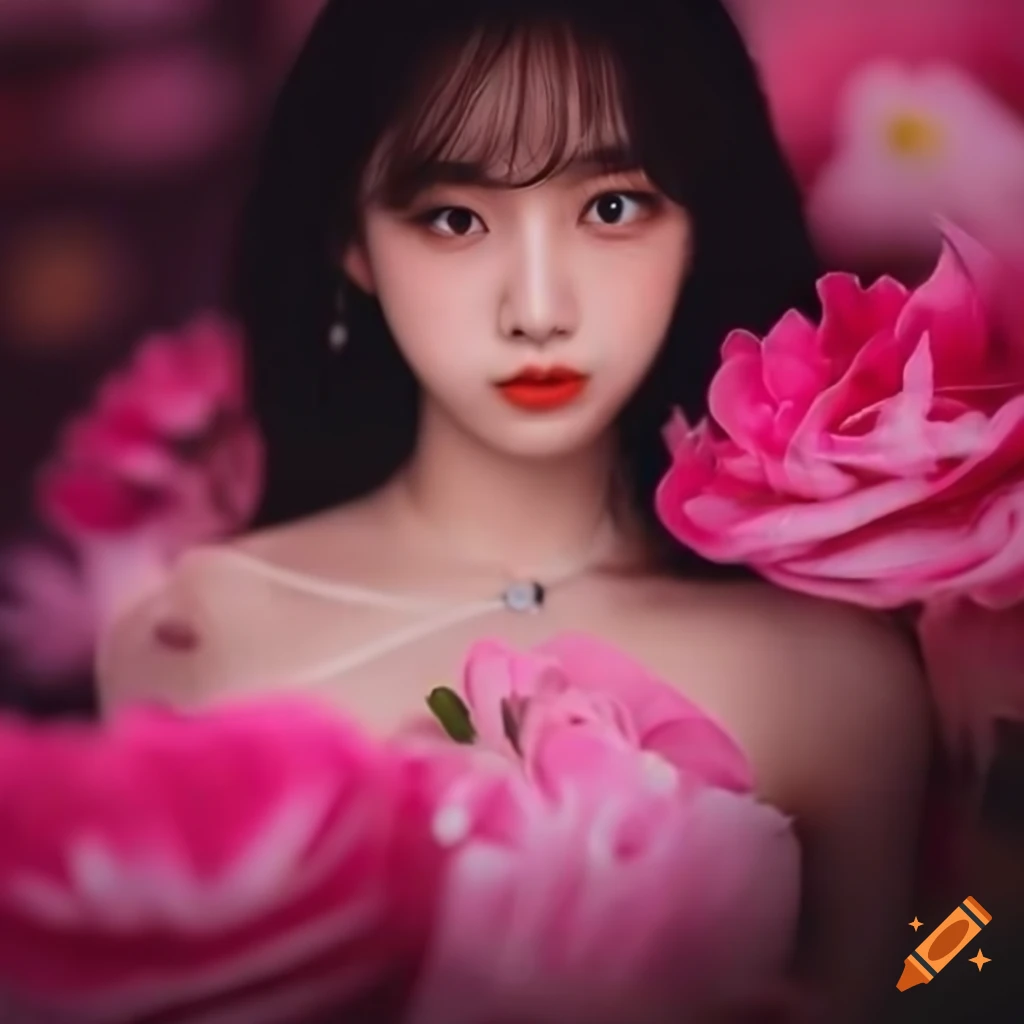 Cute kpop idol with flower background portrait on Craiyon