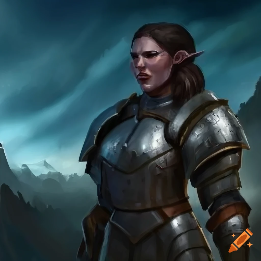 Realistic female goliath dnd warrior in armor battling in a rugged ...