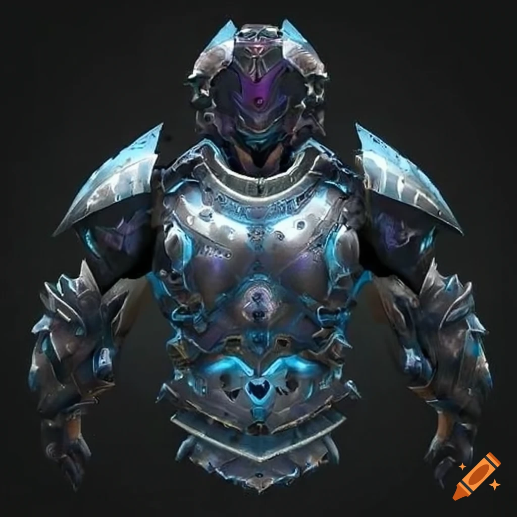 Heavy armored warrior in detailed magical armor from the front on Craiyon