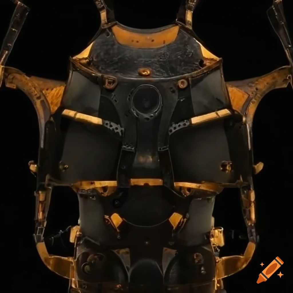 Medieval magic exoskeleton suit from the front view with vertical ...