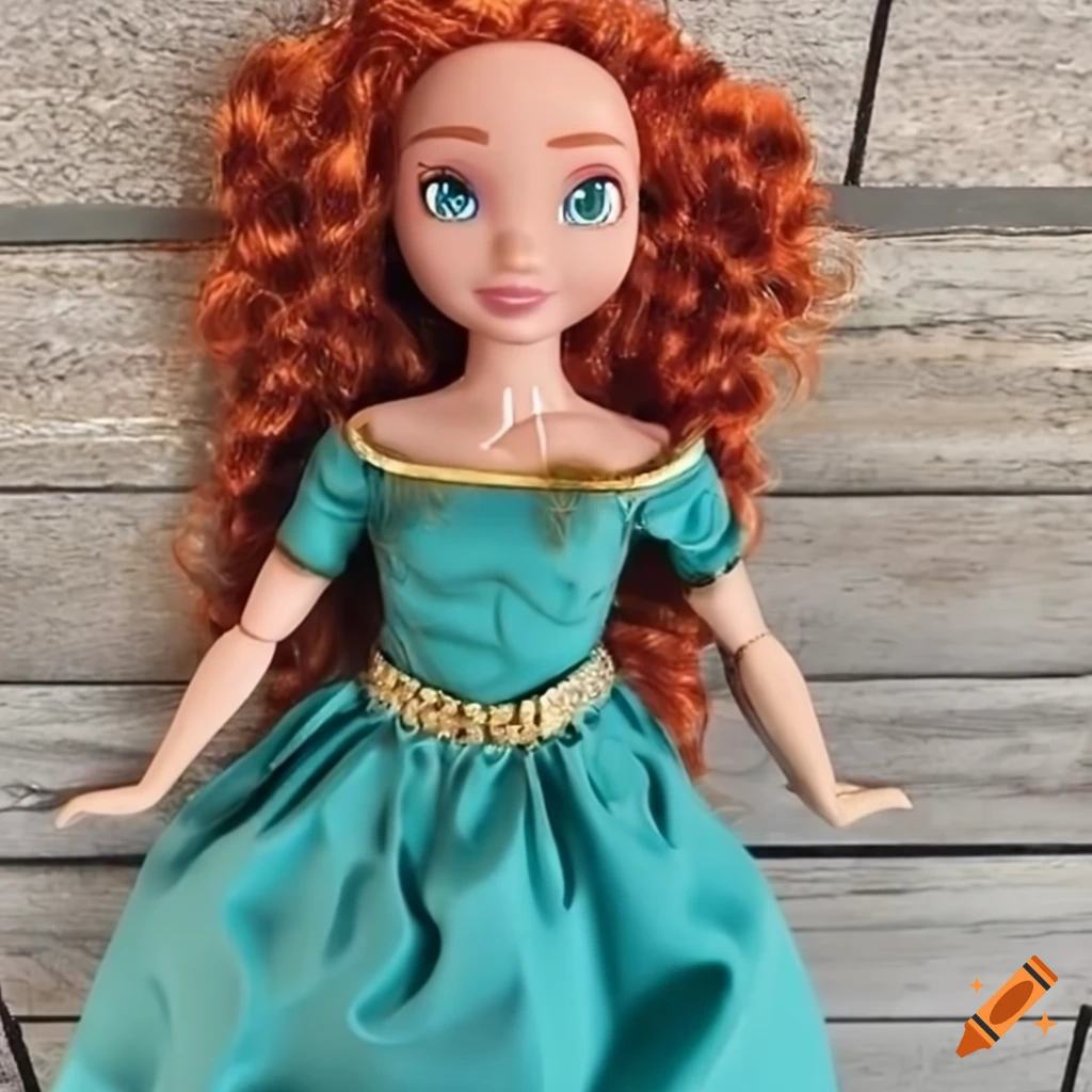 Princess Merida baddie doll in teal dress with gold accents on Craiyon