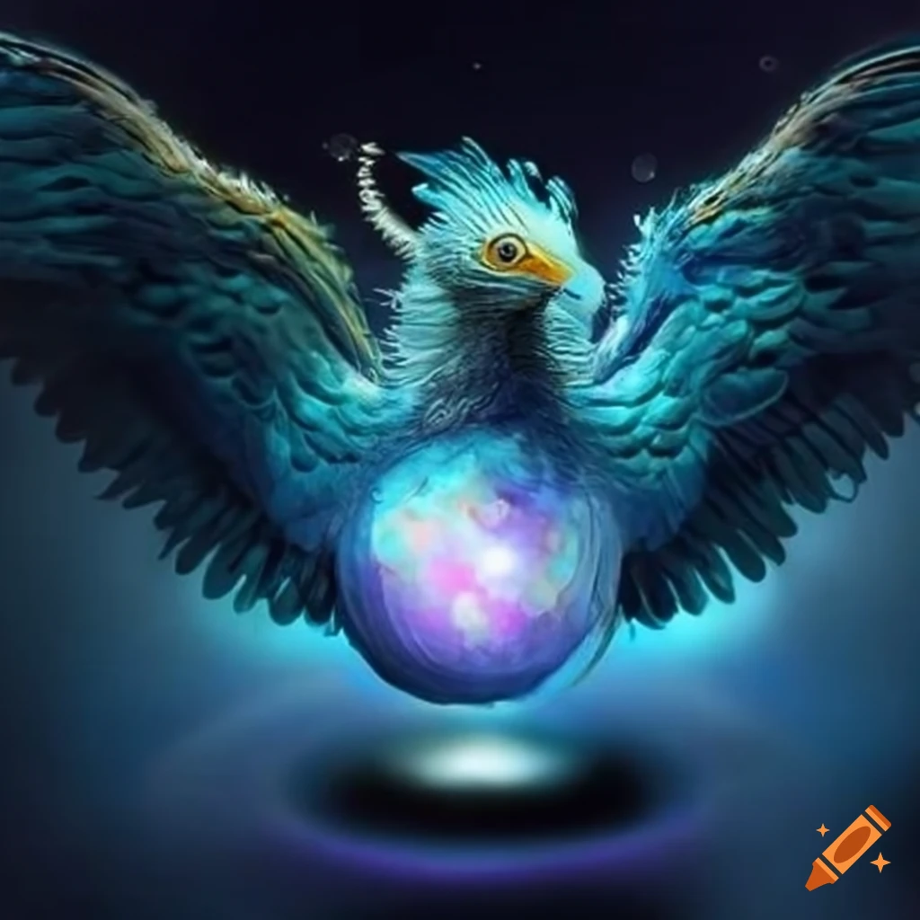 Enchanting mythical bird inside an orb on Craiyon