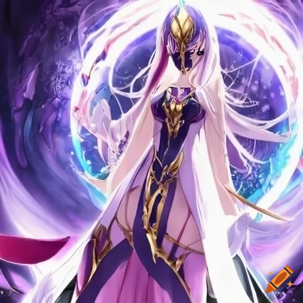 Anime characters - angelic divine king, lunatic sword queen on Craiyon