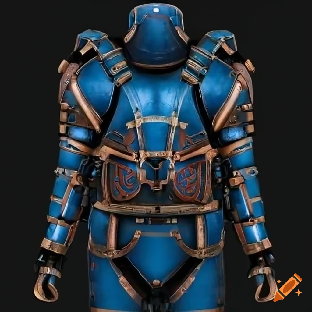Medieval magic exoskeleton suit viewed from the front with vertical ...