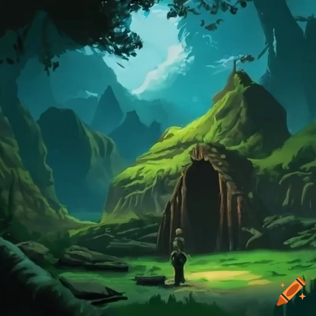 1980s AD&D style landscape for Eamon CS text-based RPG banner on Craiyon