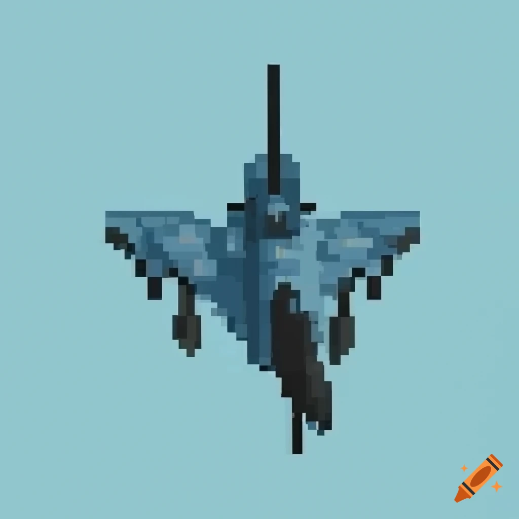 Isometric pixel art of a detailed fighter jet on Craiyon