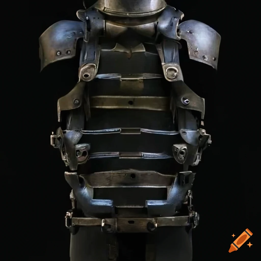 Medieval magic exoskeleton suit in front view with vertical symmetry on ...