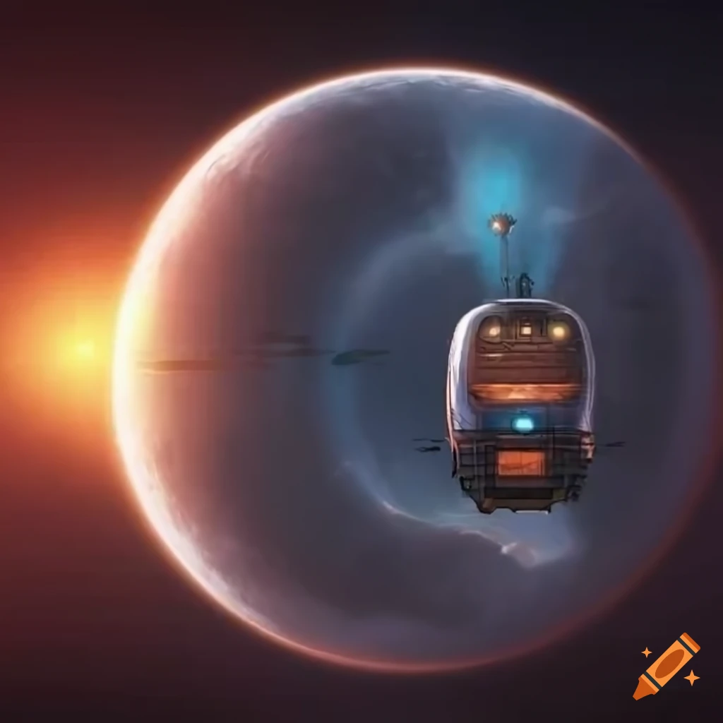 Futuristic dwarf planet settlement with metro train traversing ...