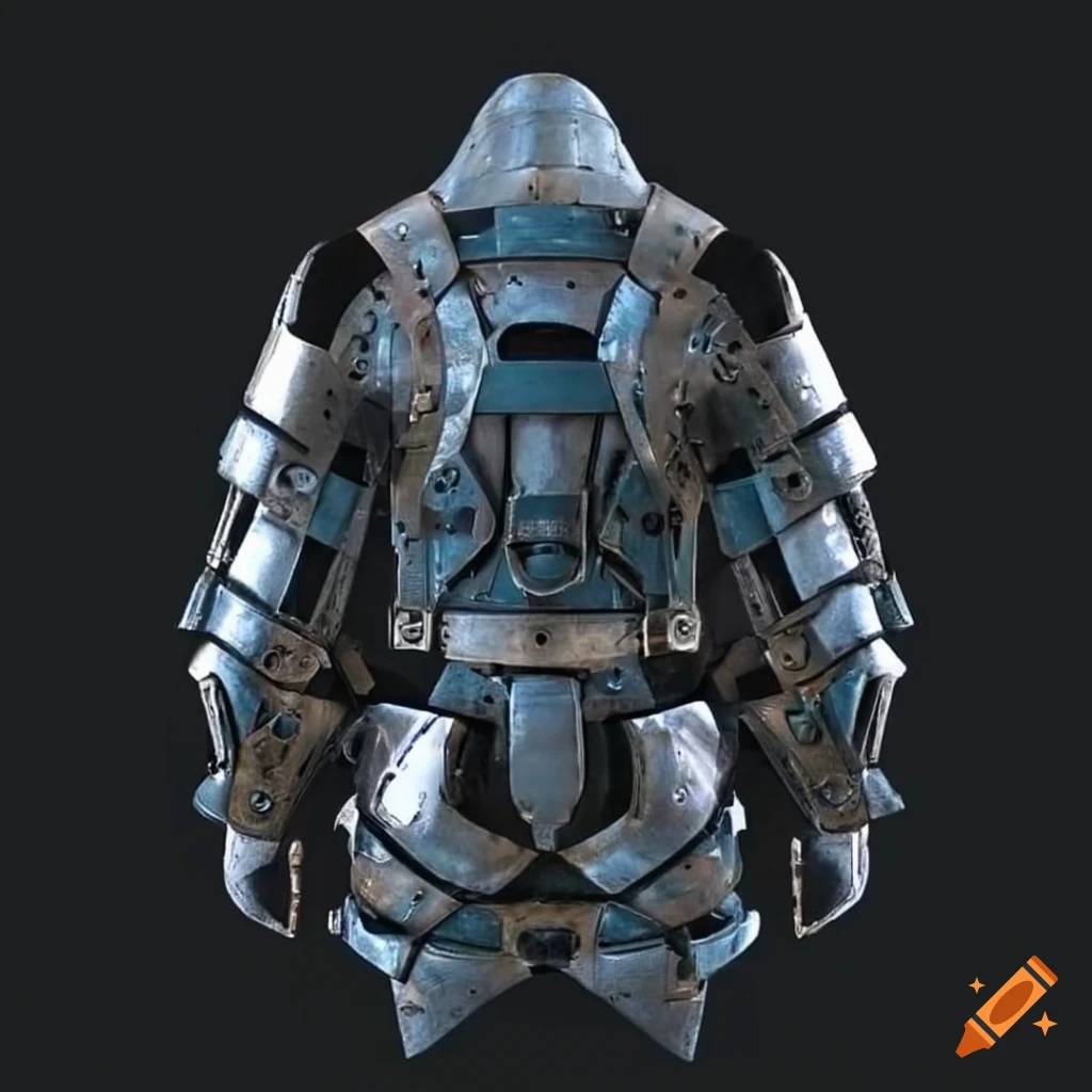 Medieval magical exoskeleton suit front view with vertical symmetry on ...