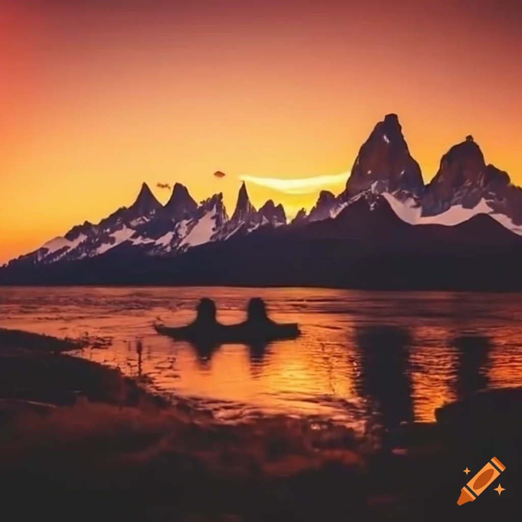 Authentic sunset in patagonia with yerba mate cups on Craiyon