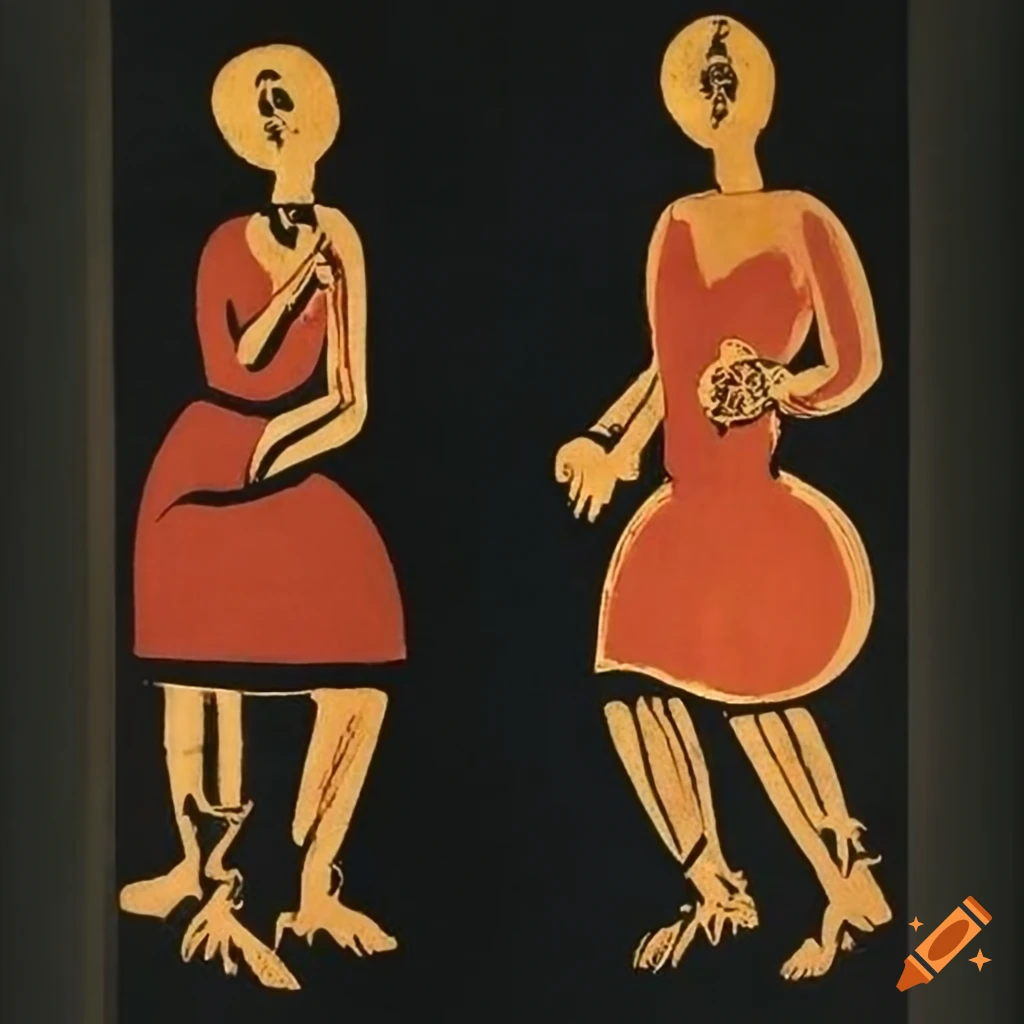 Medieval woodcut of triadic dance by oskar schlemmer in high density on ...