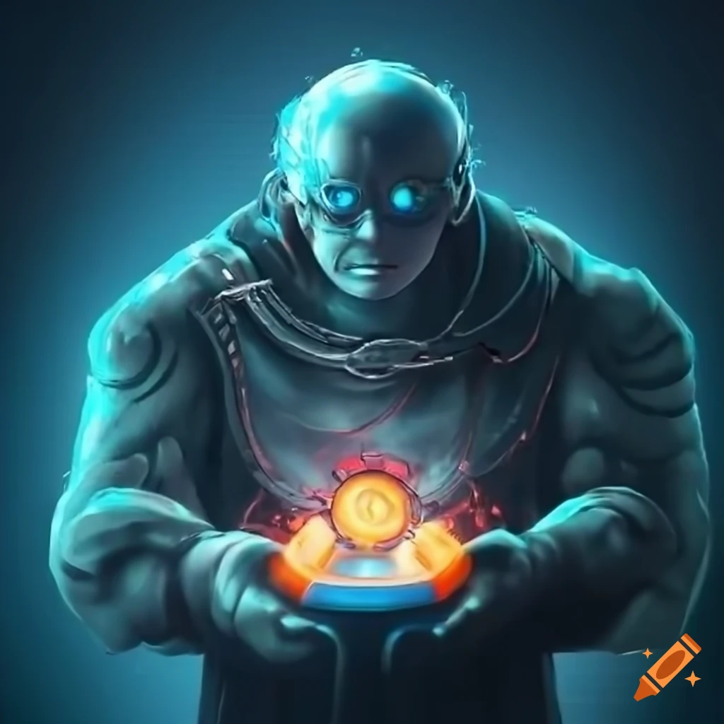 Atomic scientist holding a model of a nuclear reactor in detailed ...