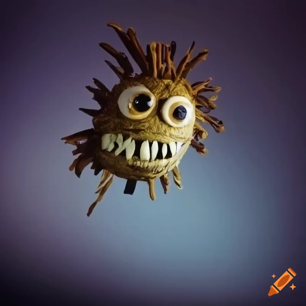 Beholder-type monster with paper strip body holding a bagel on Craiyon