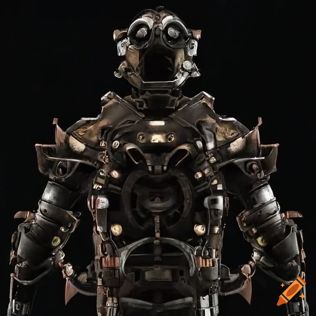 Medieval magic exoskeleton suit in a symmetrical front view on Craiyon