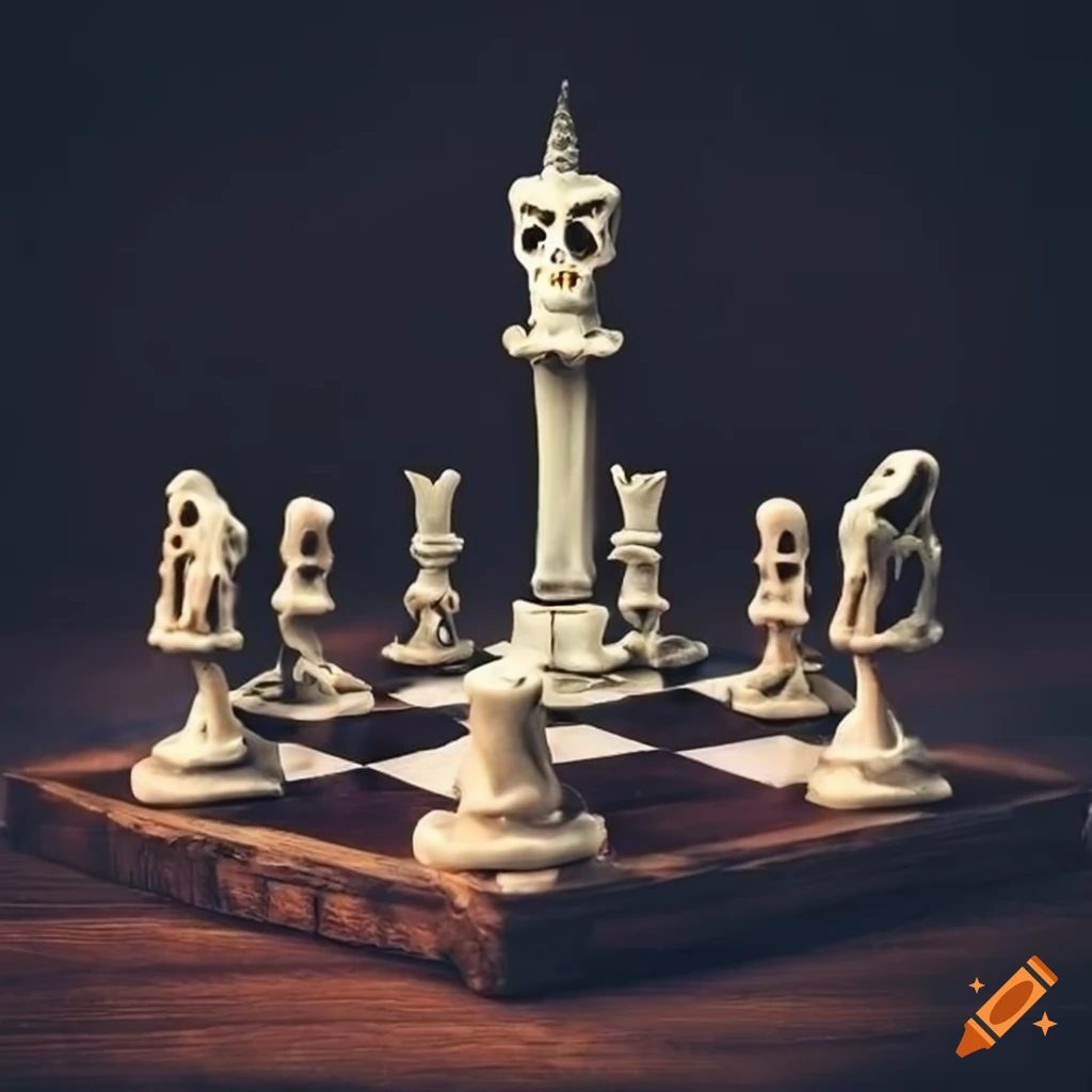 Spooky chess set with creepy skeleton pieces on Craiyon