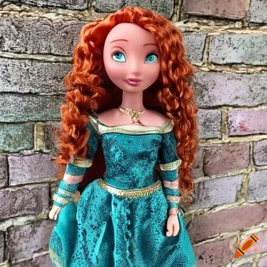 Princess merida baddie doll in teal dress with gold lines on Craiyon
