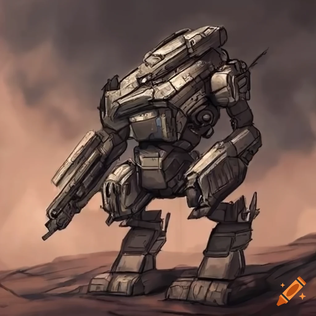 Imposing battle mech with large caliber cannon and missiles on Craiyon