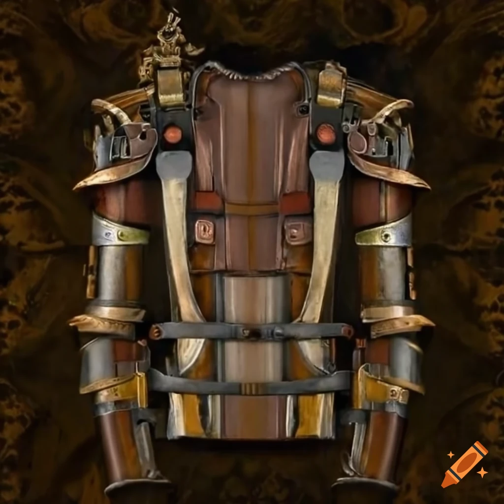 Steampunk medieval magic exoskeleton suit with vertical symmetry on Craiyon