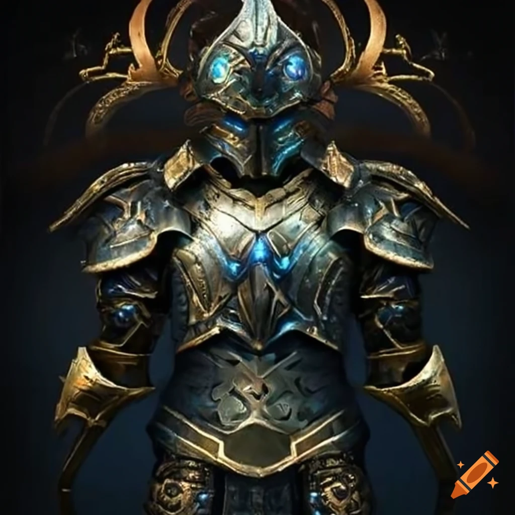 Character in heavy armor from the front view on Craiyon