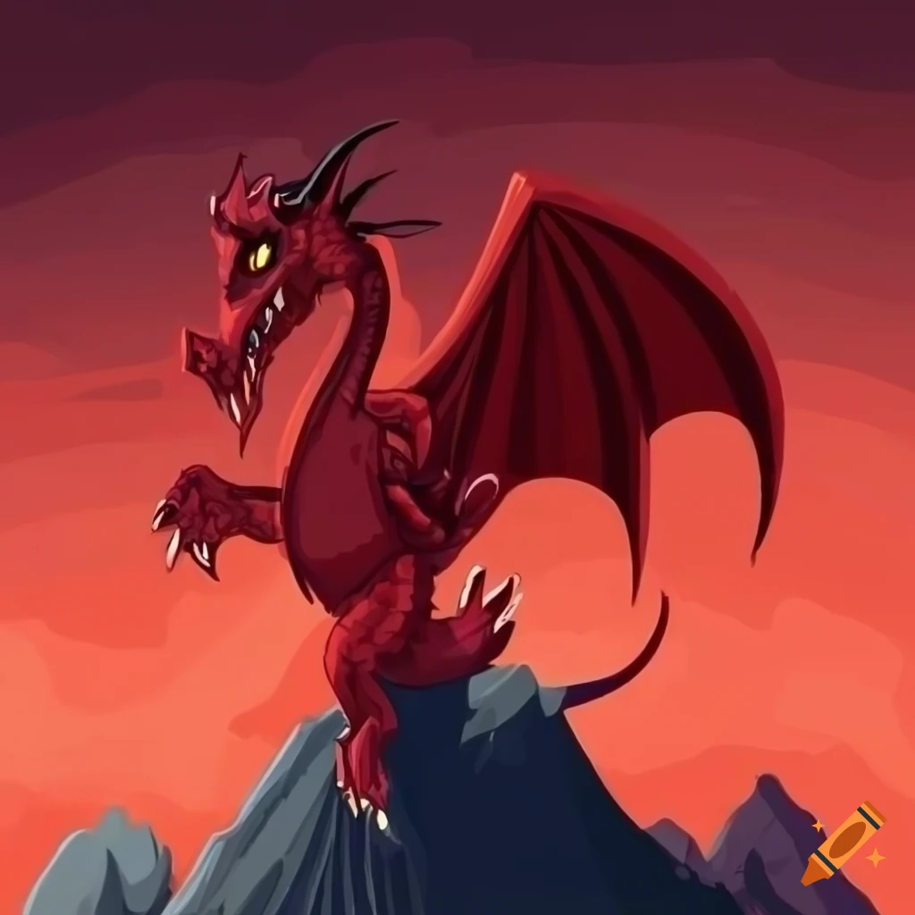 Curious red dragon in cartoon style on Craiyon