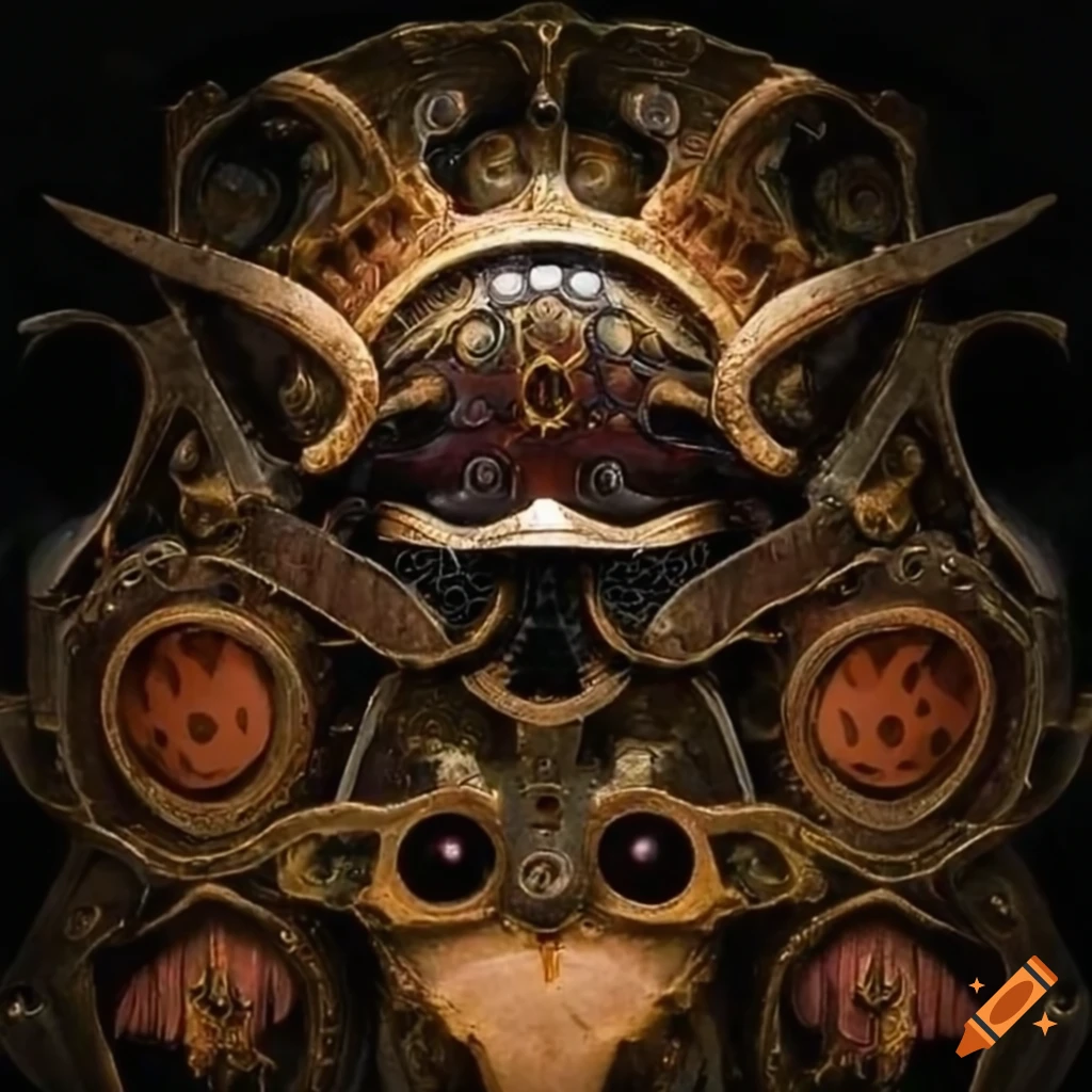 Steampunk medieval magic exoskeleton suit with vertical symmetry on Craiyon